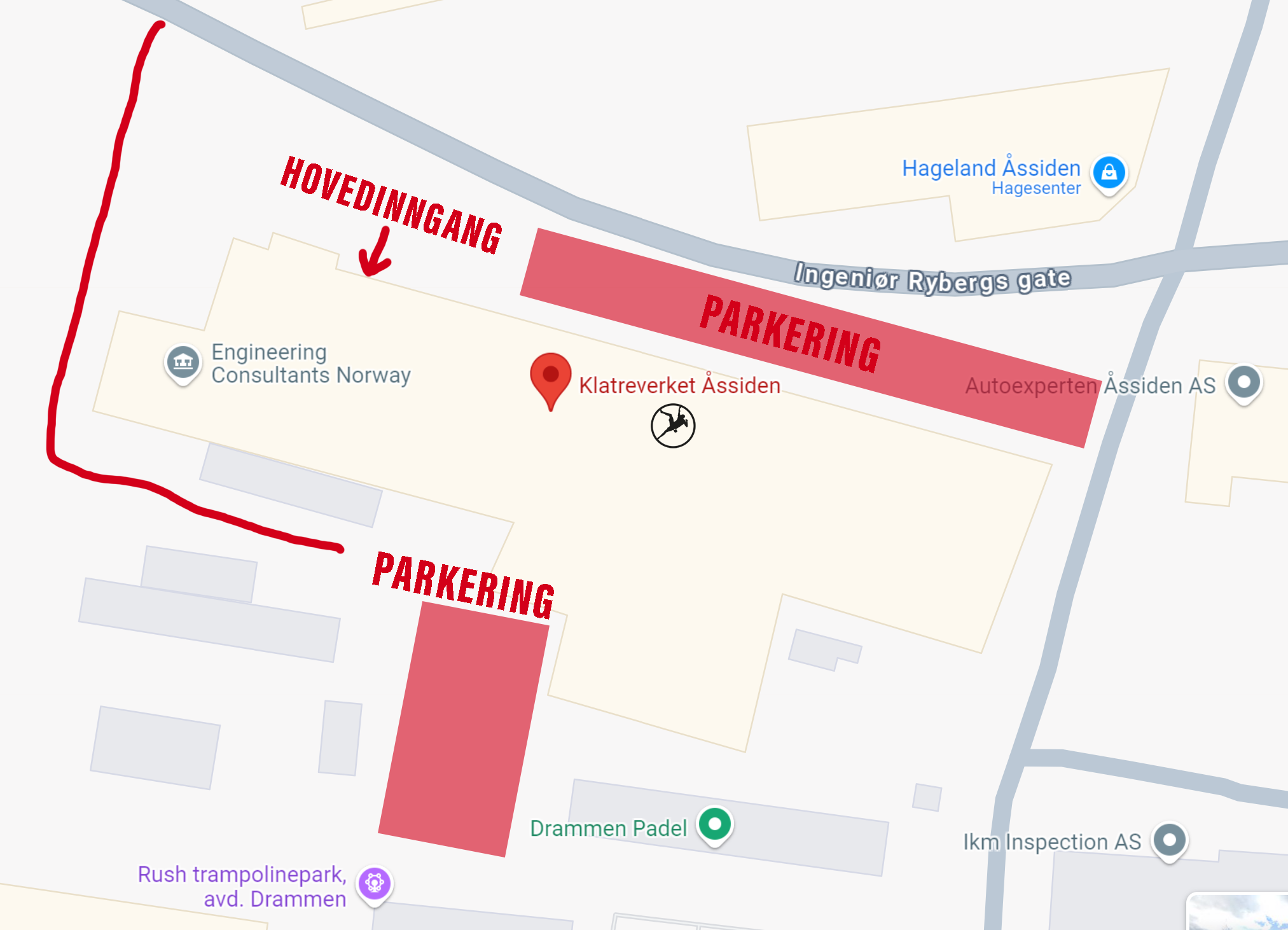 Parkering - Klatreverket Drammen